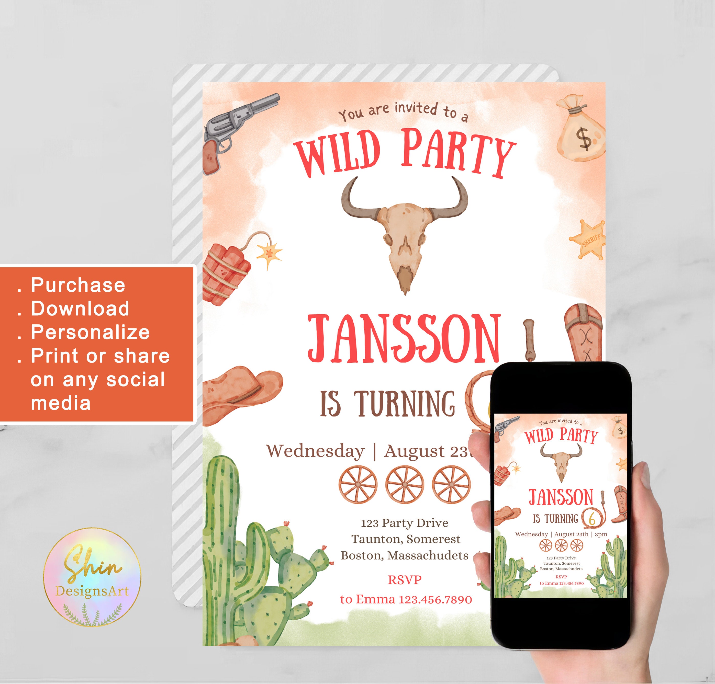Editable Cowboy Invitation Card, Redo Birthday Template, Wild West ...