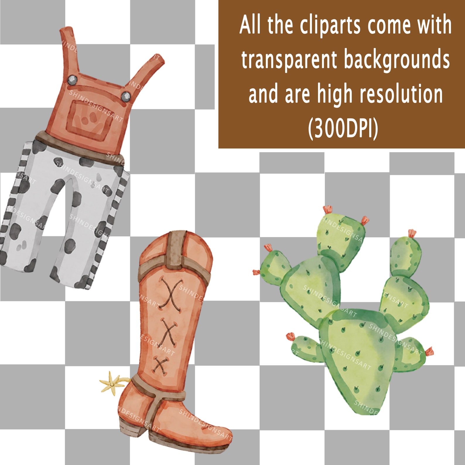 Watercolor Cowboy Clipart: Wild West Graphics, Cactus, Saddle (PNG) - Etsy