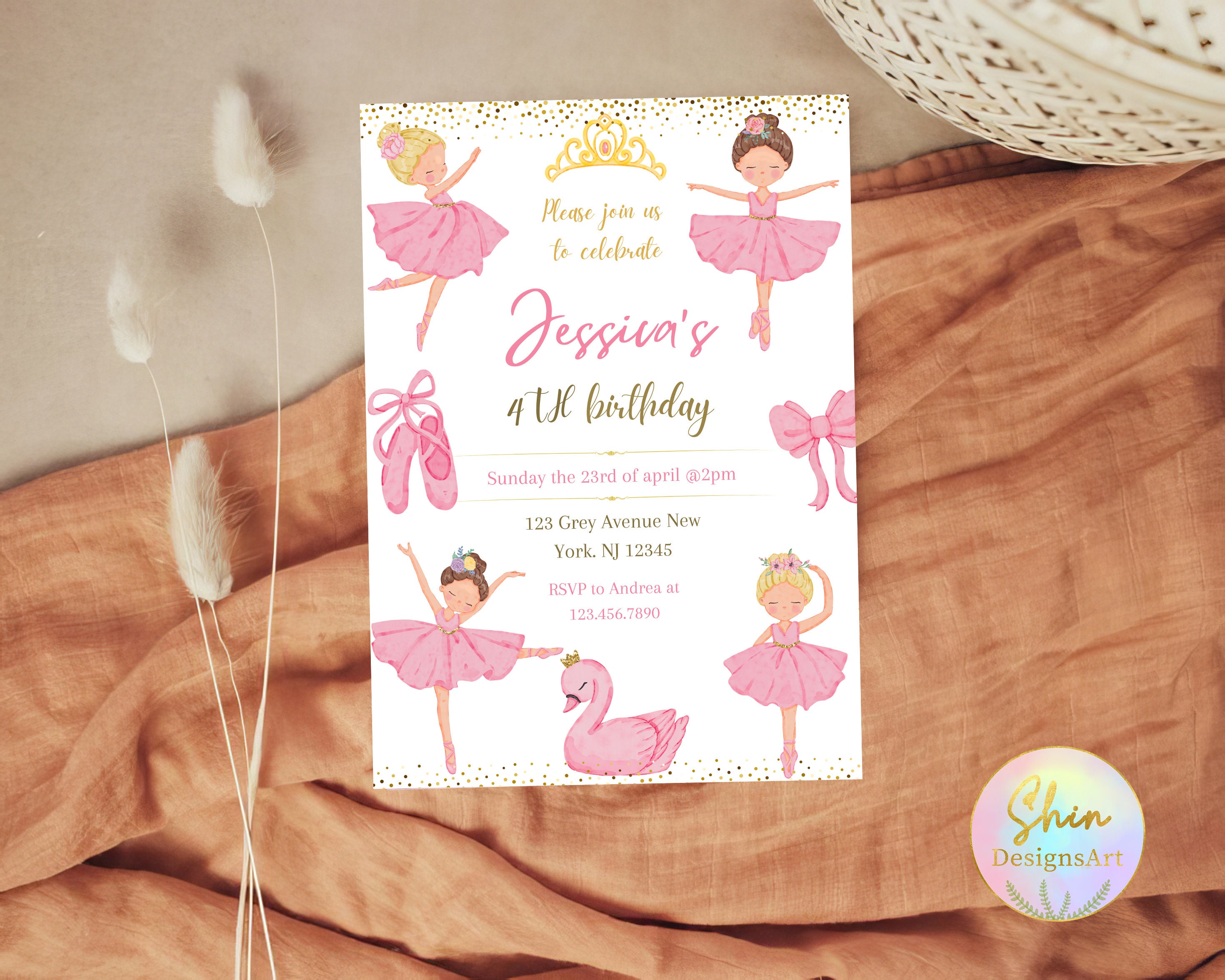 Ballerina Birthday Invitation Card , Editable Ballet Girl Party Invite ...