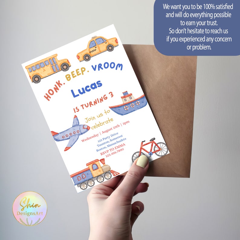Editable Transportation Birthday Invitation, Kids Vehicle Party Invite ...