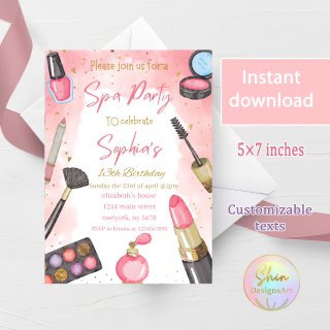 Spa Party Invitation, Pamper Birthday Invite, Hair and Nails Glitter ...