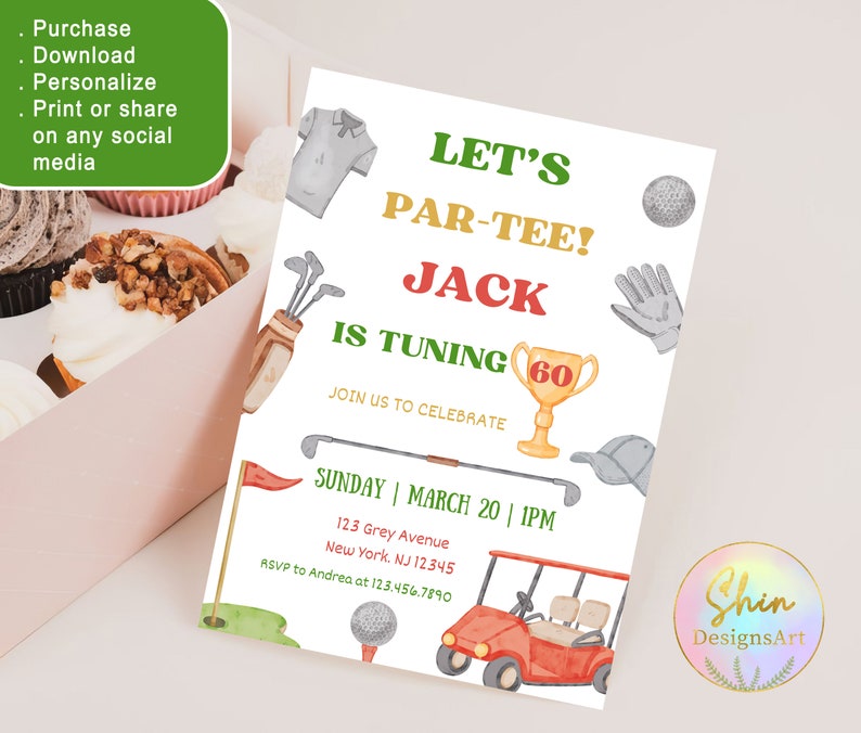 Golf Birthday Invitation, Mini Golf Invite, Adult Birthday Party, Green ...