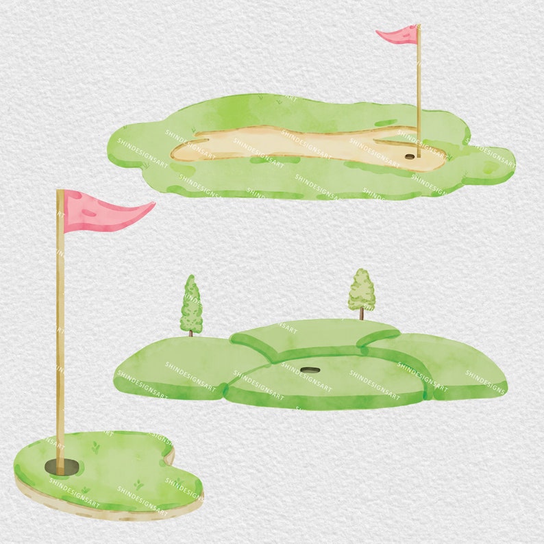 Pink Golf Clipart: Watercolor Girly Golfer Set (PNG, Transparent ...