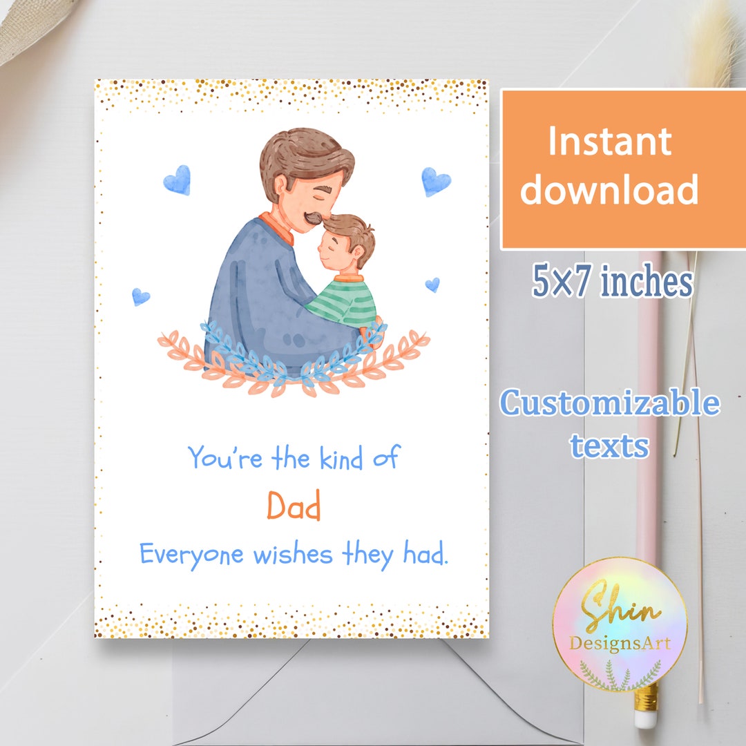 Cute Father's Day Card, Best Dad Ever Template, Blue Orange Theme Card ...