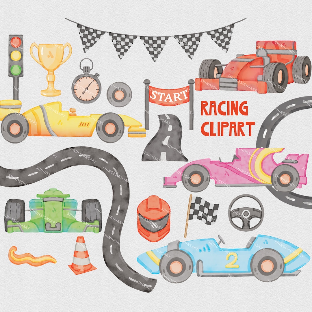 Modern Watercolor Racing Cars, Race Cars Clip Art Bundle, Racecar ...