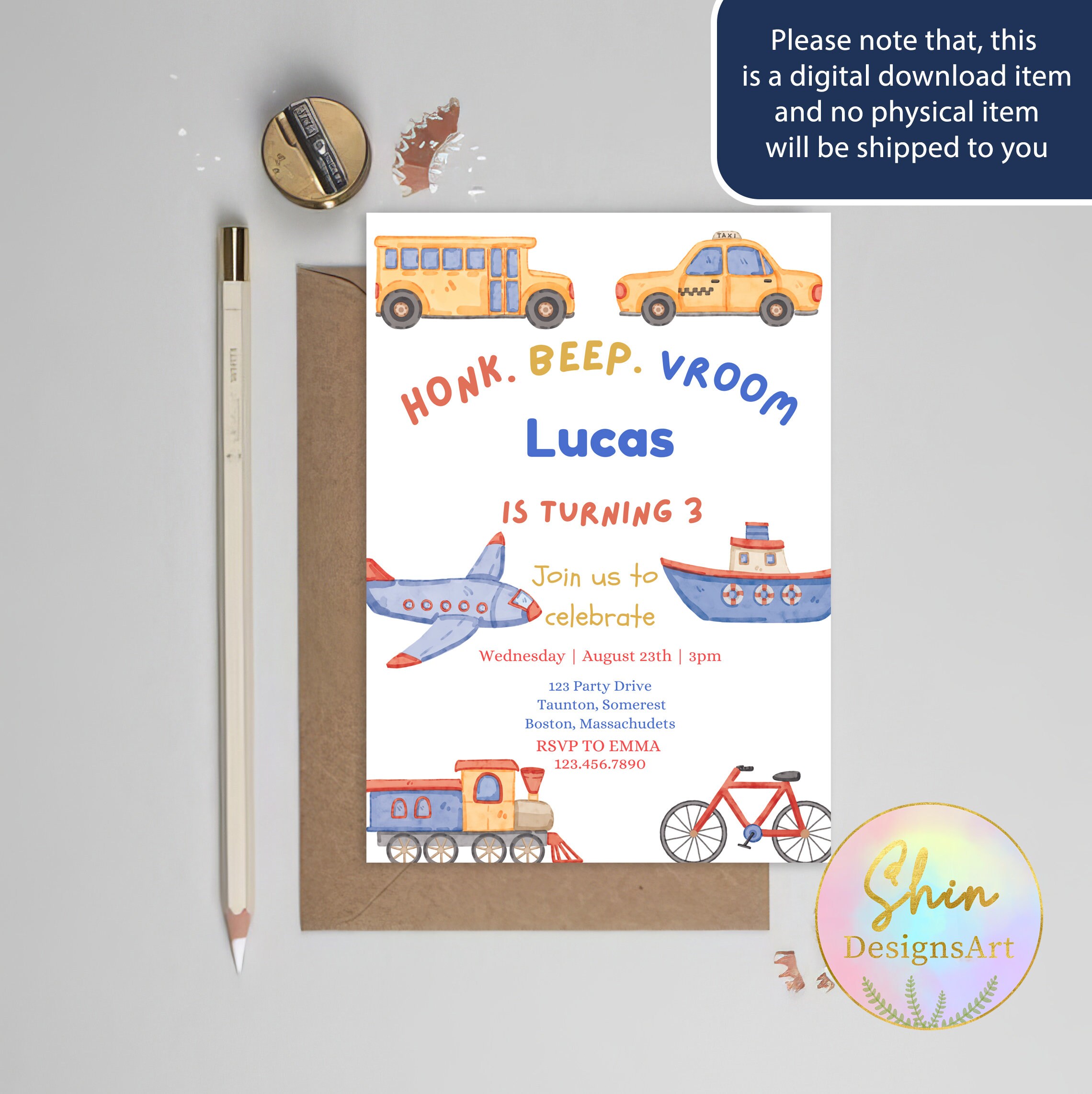 Editable Transportation Birthday Invitation, Kids Vehicle Party Invite ...