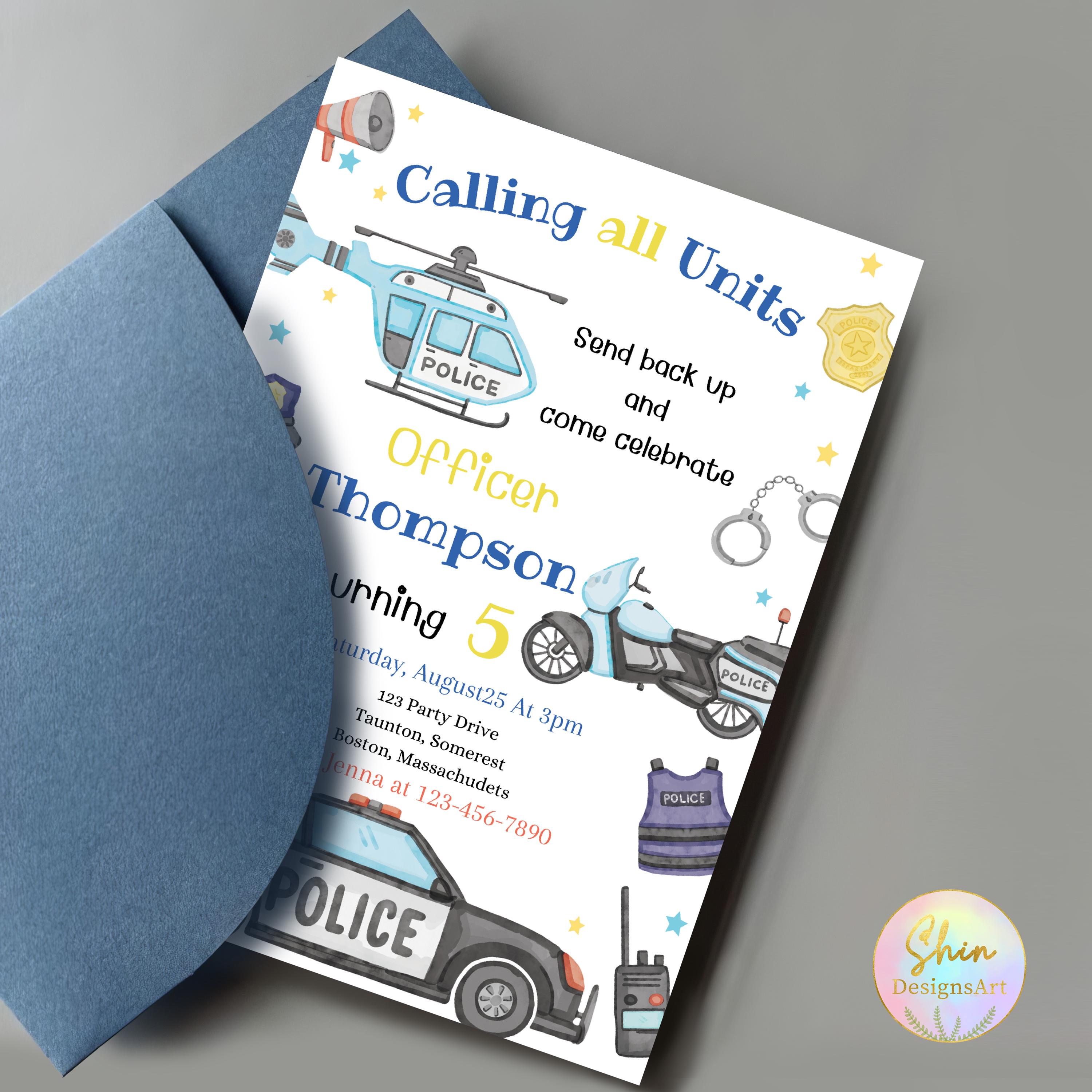 Editable Police Birthday Invitation Card, Canva Police Officer Template ...