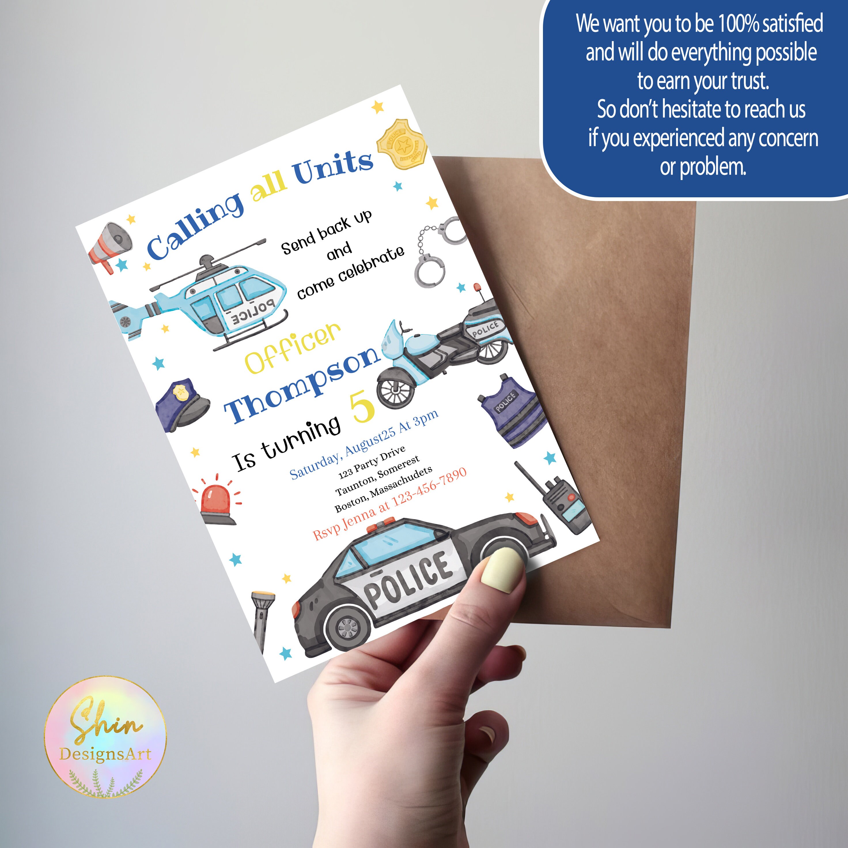 Editable Police Birthday Invitation Card, Canva Police Officer Template ...