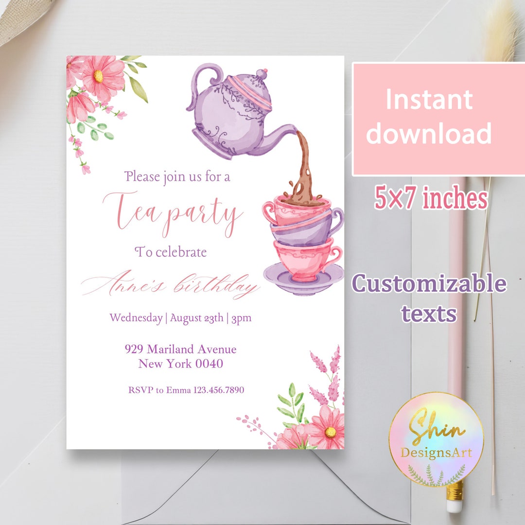 High Tea Party Invitation Card, Tea Girls Birthday Invites, Ladies Tea ...