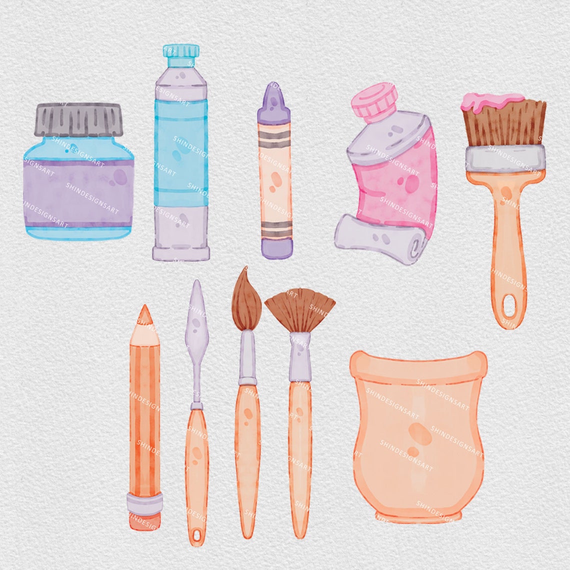 Watercolor Artist Clipart, Paint Brush Images, Art Clip Art Bundle ...