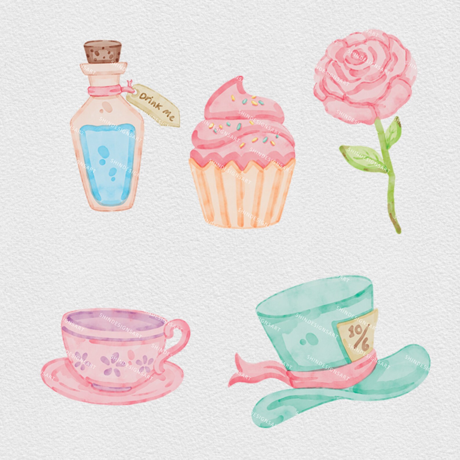 Alice in Wonderland PNG Clipart Bundle, Pastel Color Watercolor Alice's ...