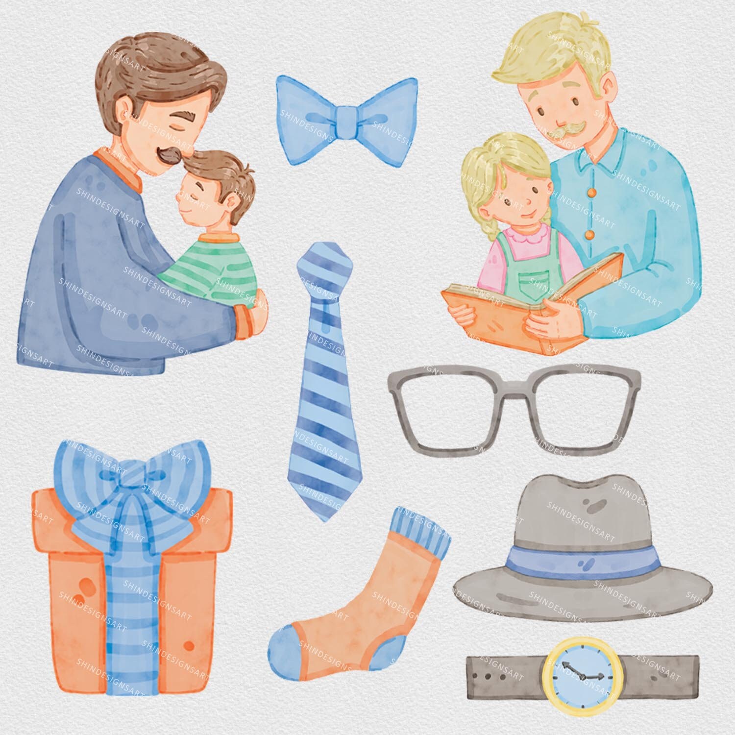 Watercolor Father's Day Clipart Bundle: Hand-drawn Dad Illustrations ...