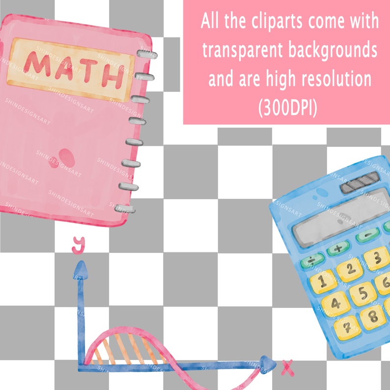 Watercolor Math Clipart Bundle, Math School Clip Art, School Supplies ...