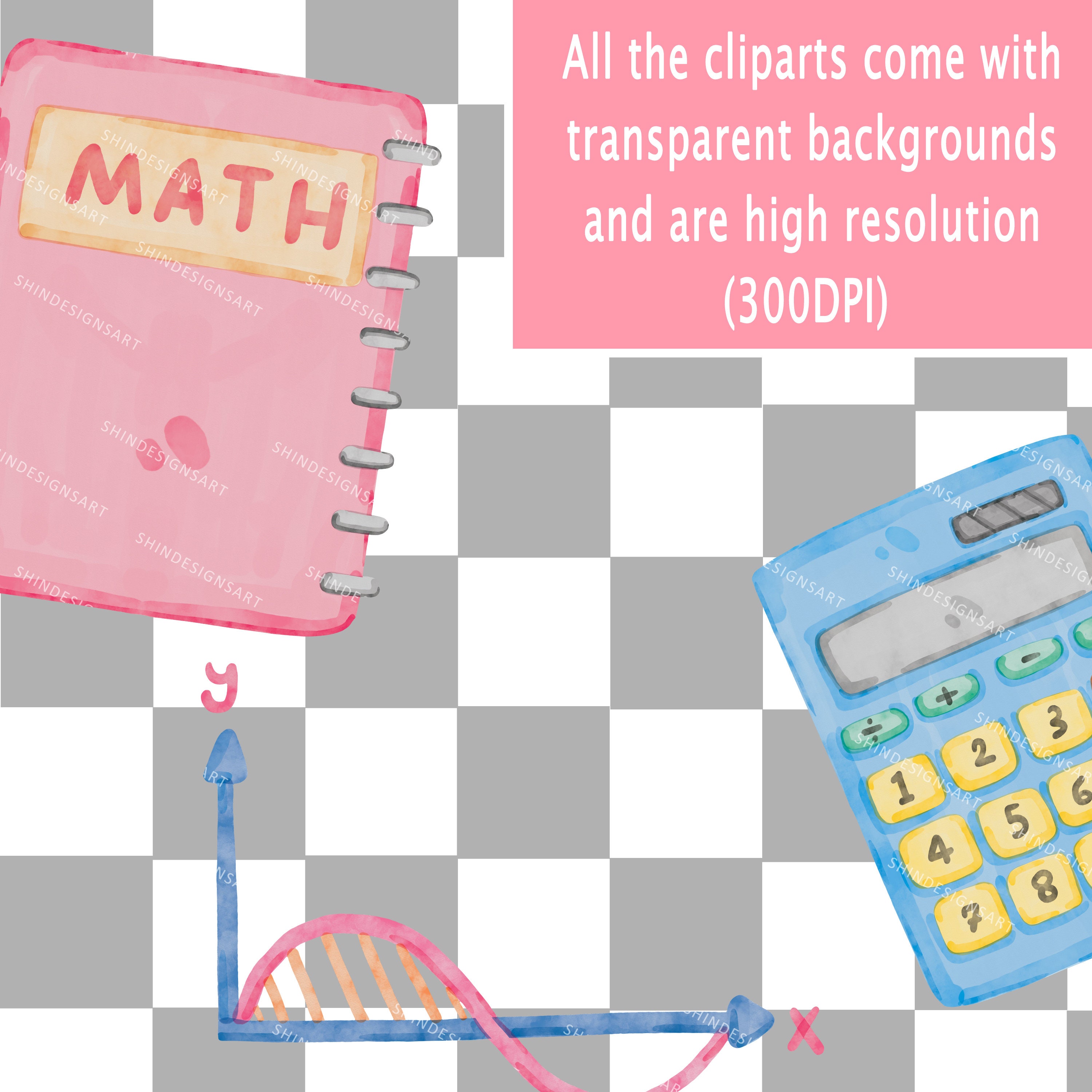 Watercolor Math Clipart Bundle, Math School Clip Art, School Supplies ...