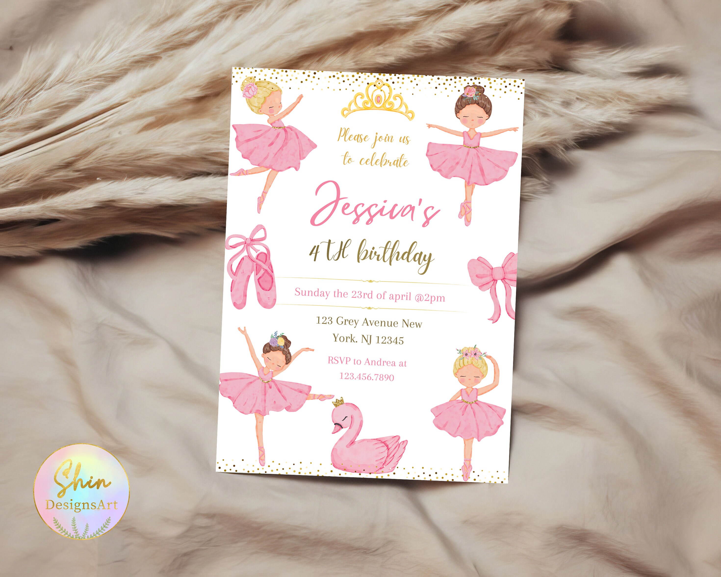 Ballerina Birthday Invitation Card , Editable Ballet Girl Party Invite ...