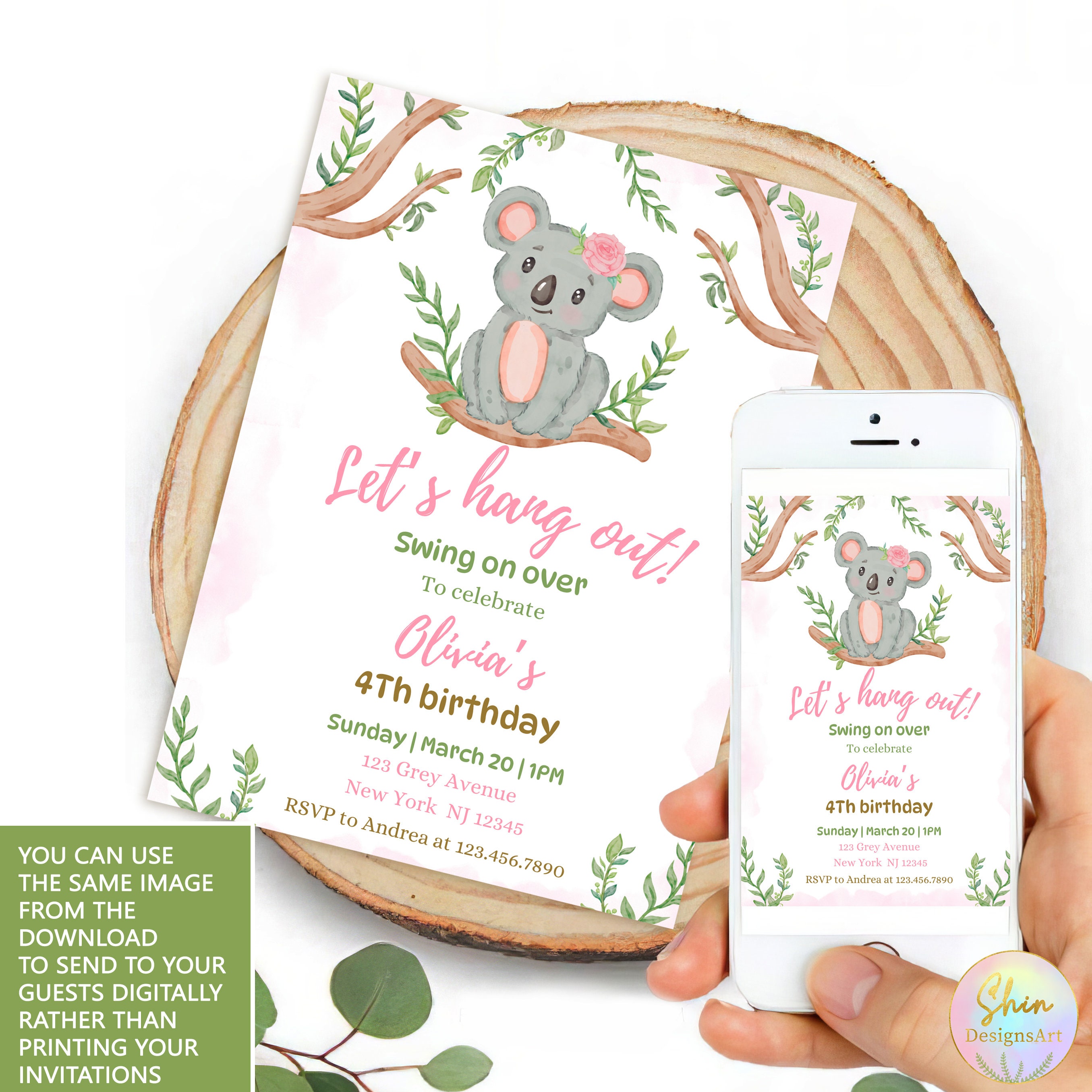 Customizable Koala Birthday Invitation, Girl/daughter Koalas Party ...