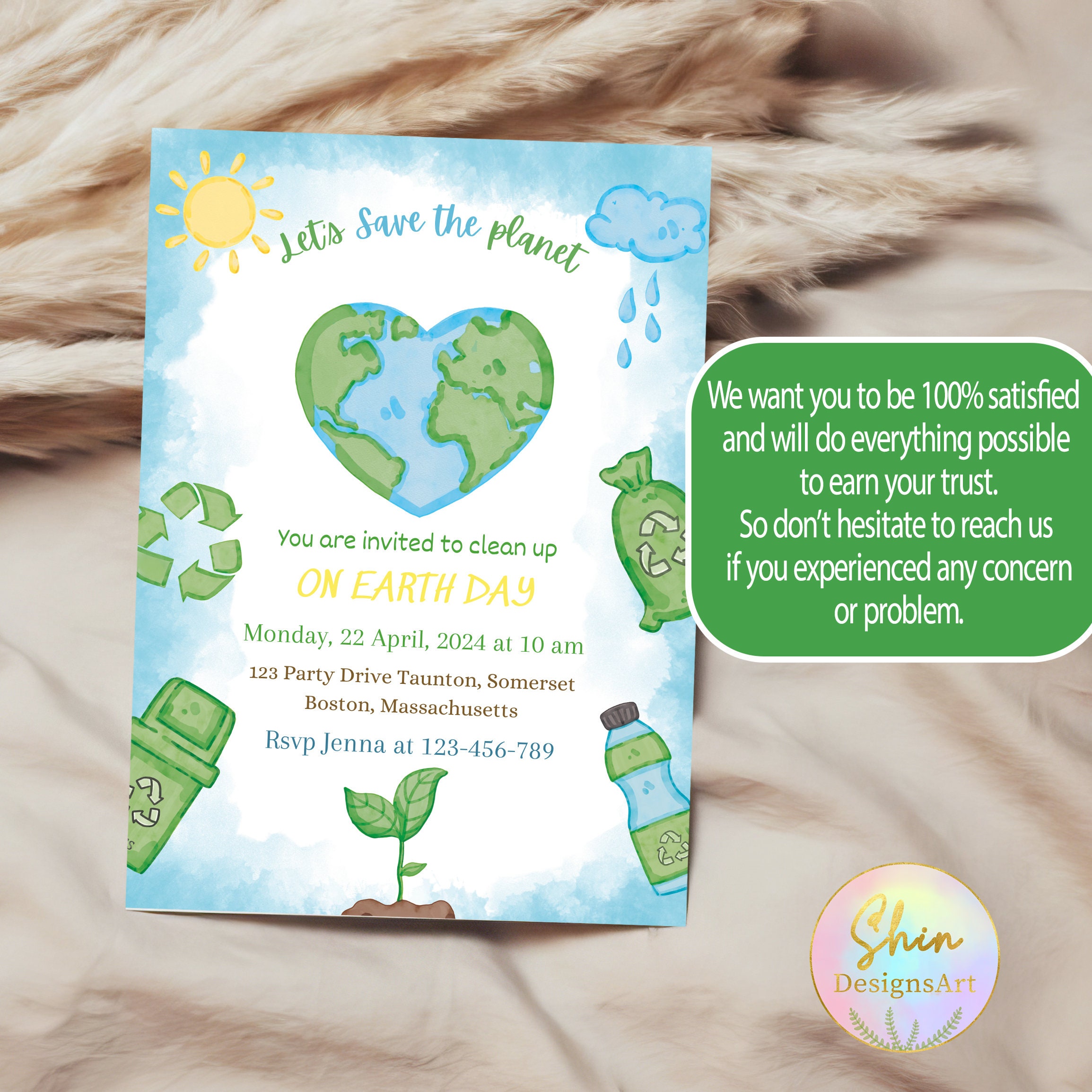 Watercolor Earth Day Invitation: Customizable Template (5x7 Inches ...