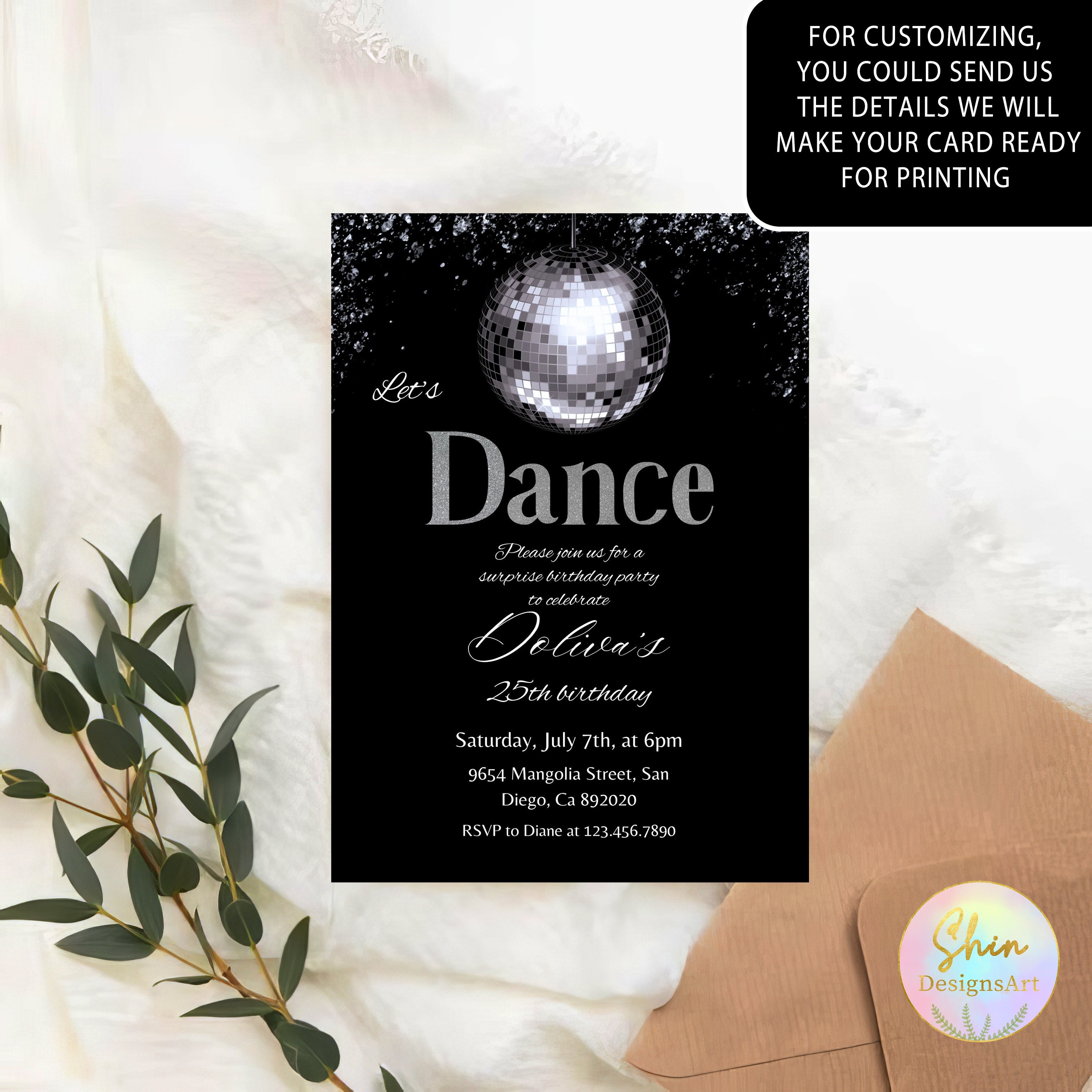 Glitter Dance Party Invitation Card, Minimal Birthday Party Template ...