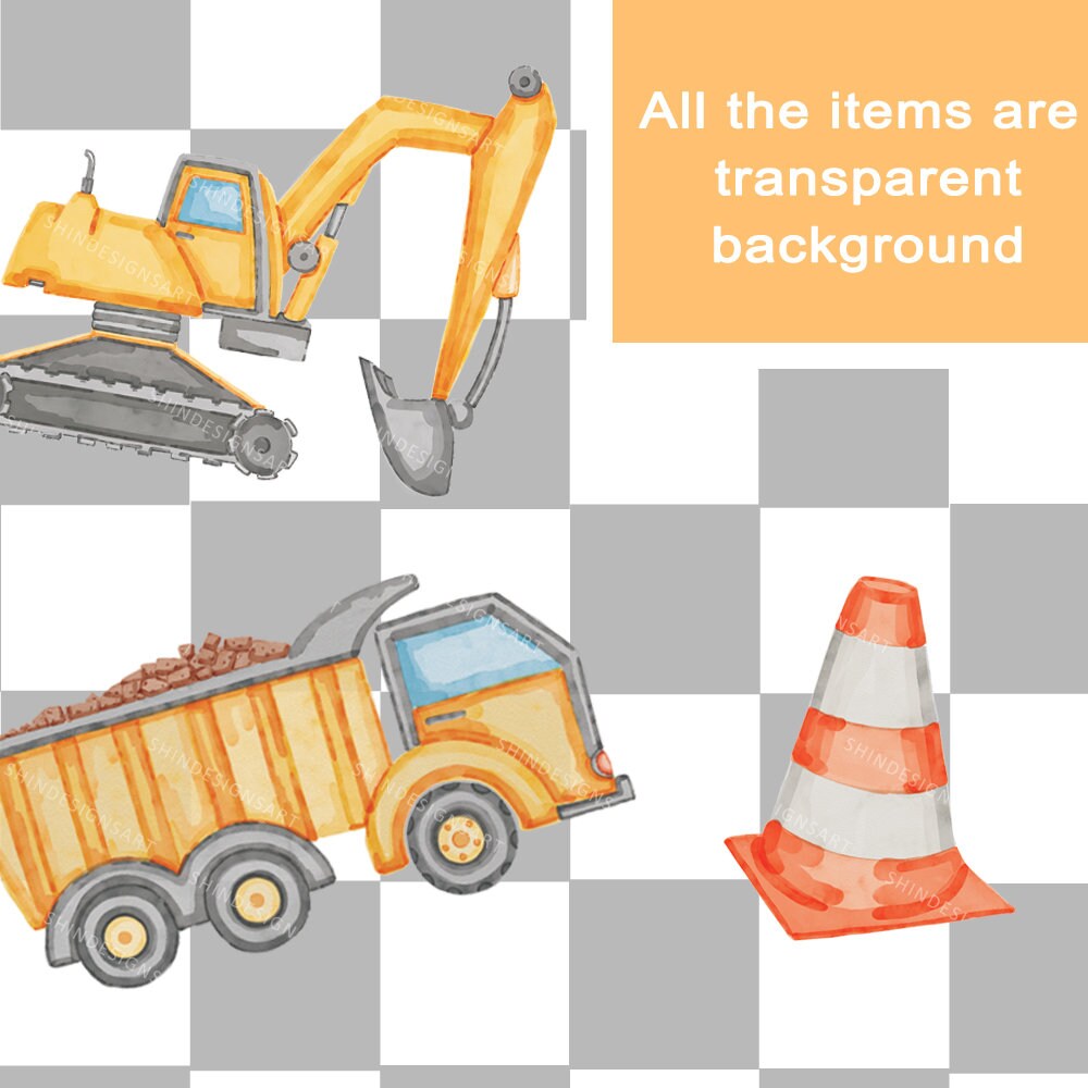 Construction Vehicles Clipart Bundle, PNG Clip Art Set, Digger, Tractor ...