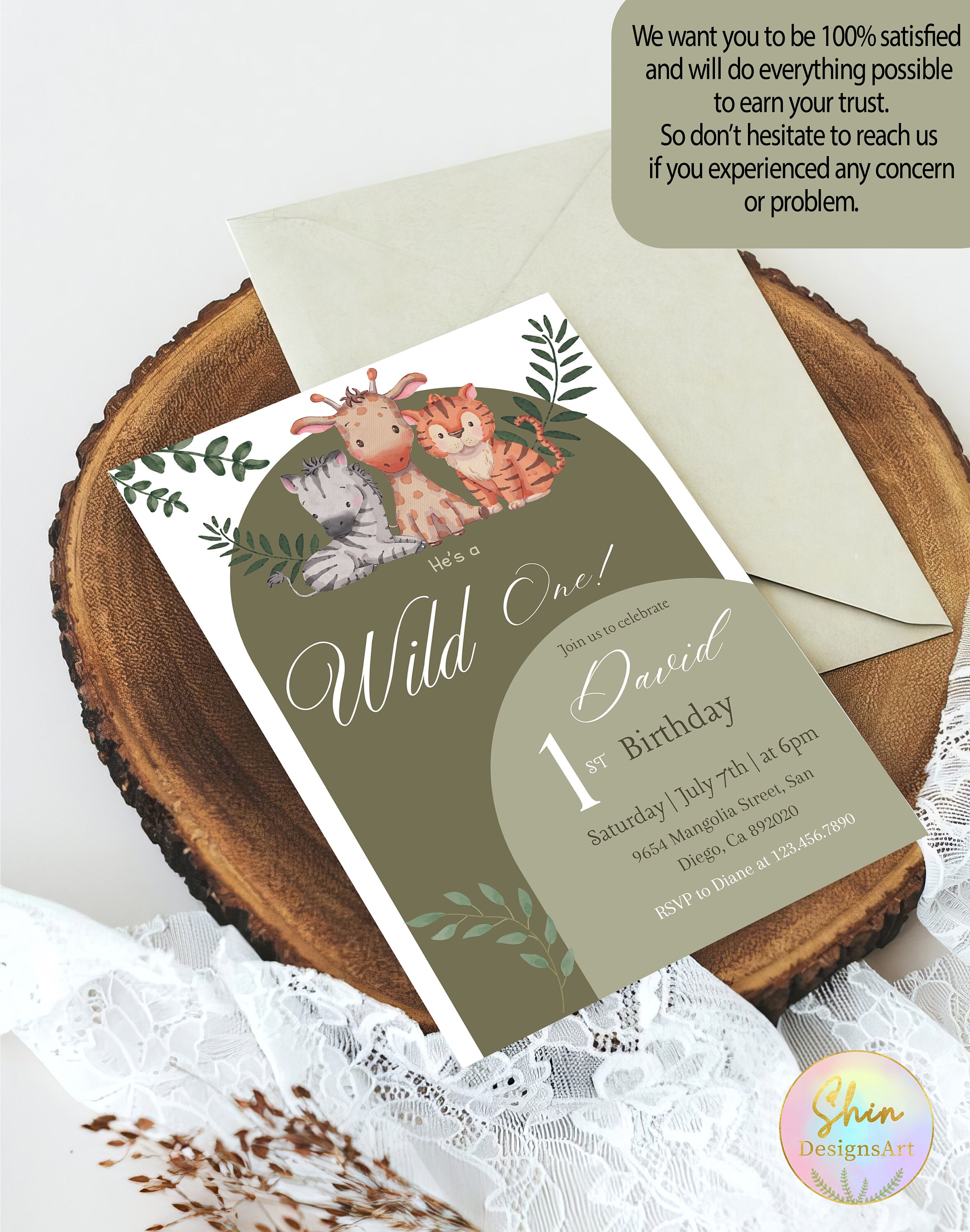 Personalised Wild One Birthday Party Invitation, Zoo Jungle Animals ...