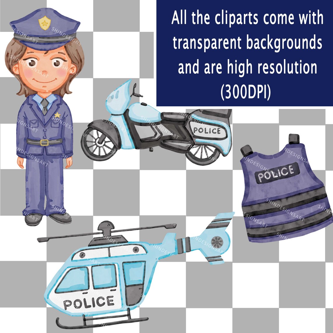 Police Clipart Bundle, Watercolor Theme Policeman Designs, Girl/boy ...