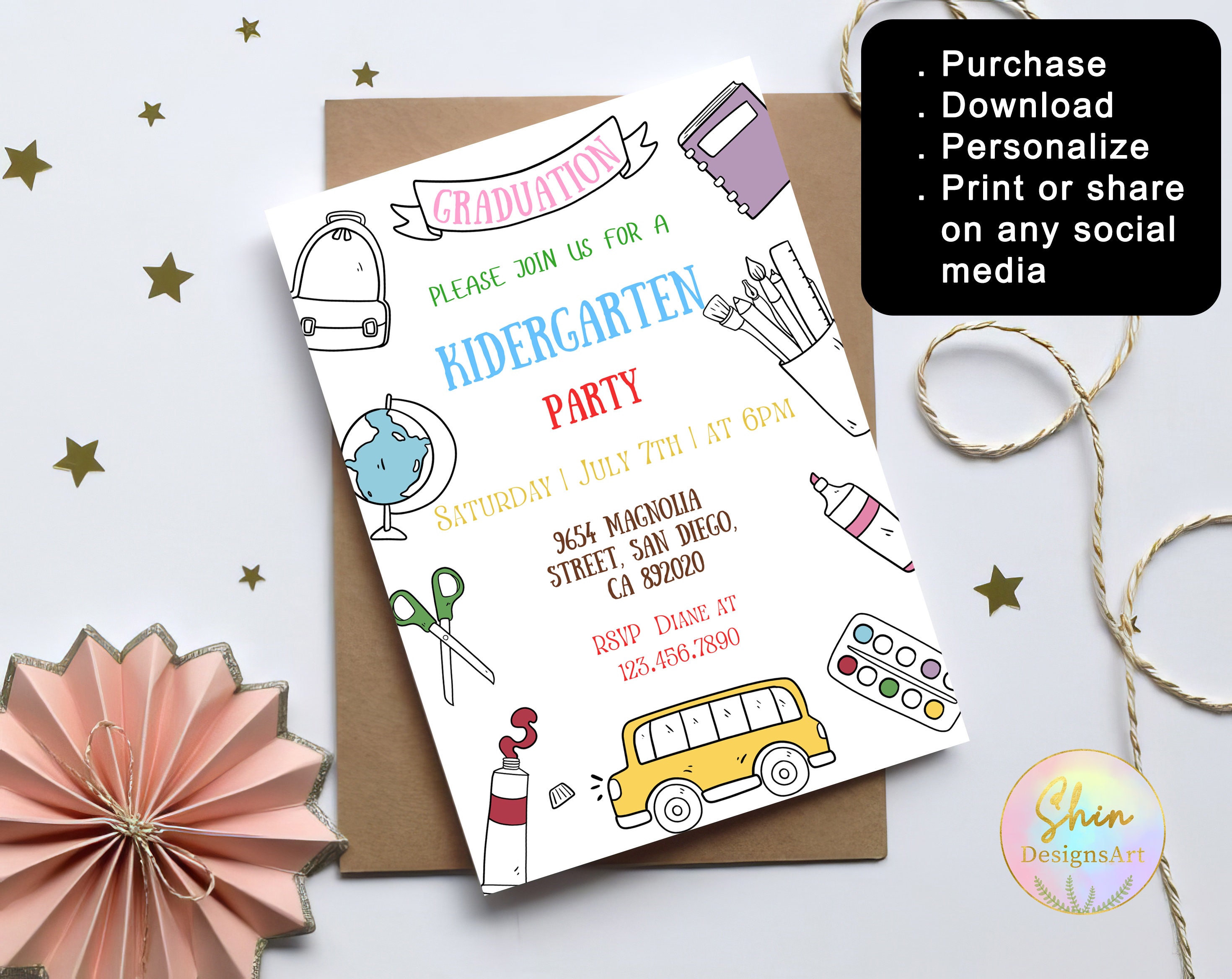 Editable School Party Invitation, Graduation Celebration Invite ...