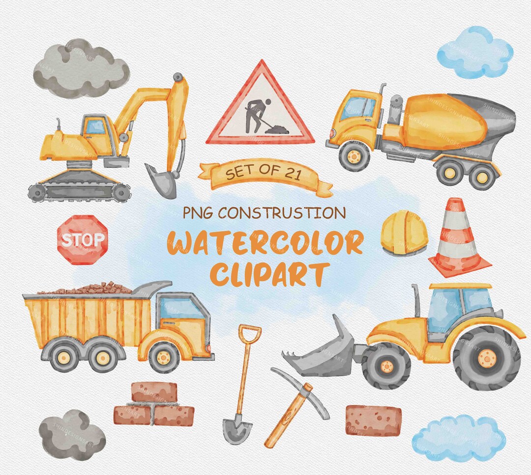 Construction Vehicles Clipart Bundle, PNG Clip Art Set, Digger, Tractor ...