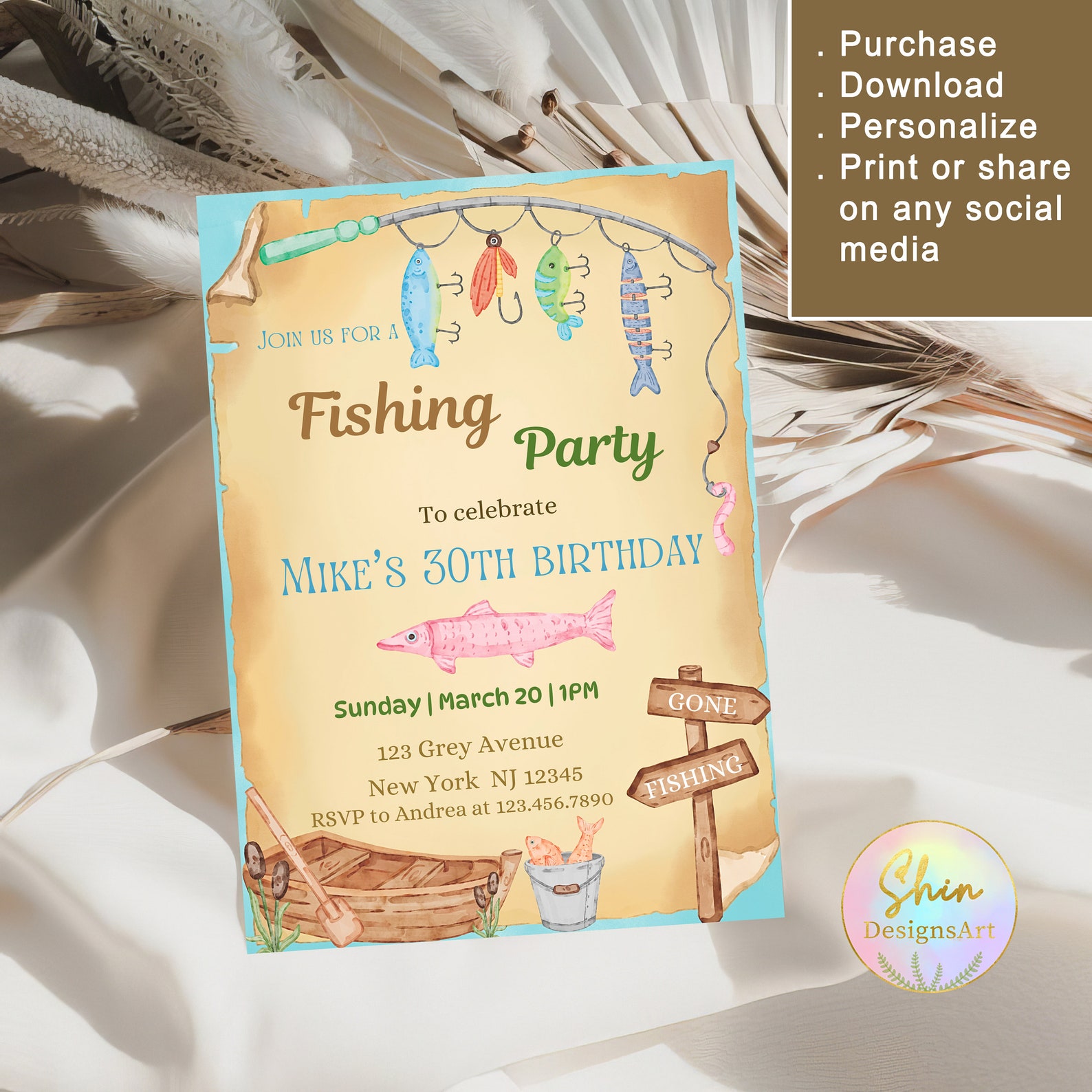 Editable Fishing Birthday Invitation, Man Fishing Party, O-fish-ally ...