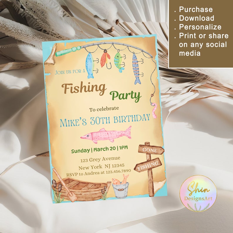 Editable Fishing Birthday Invitation, Man Fishing Party, O-fish-ally ...