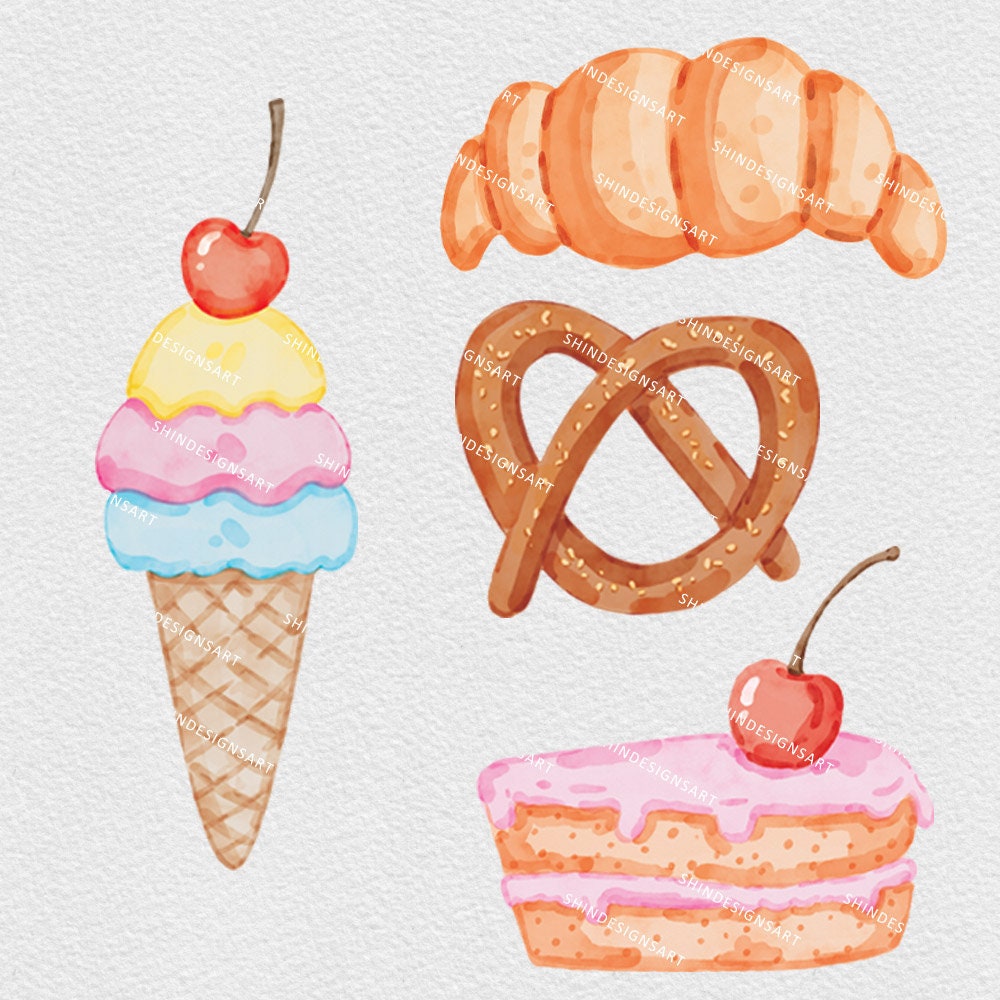 Watercolor Fast Food Clipart, High Resolution PNG Clipart Set, Street ...