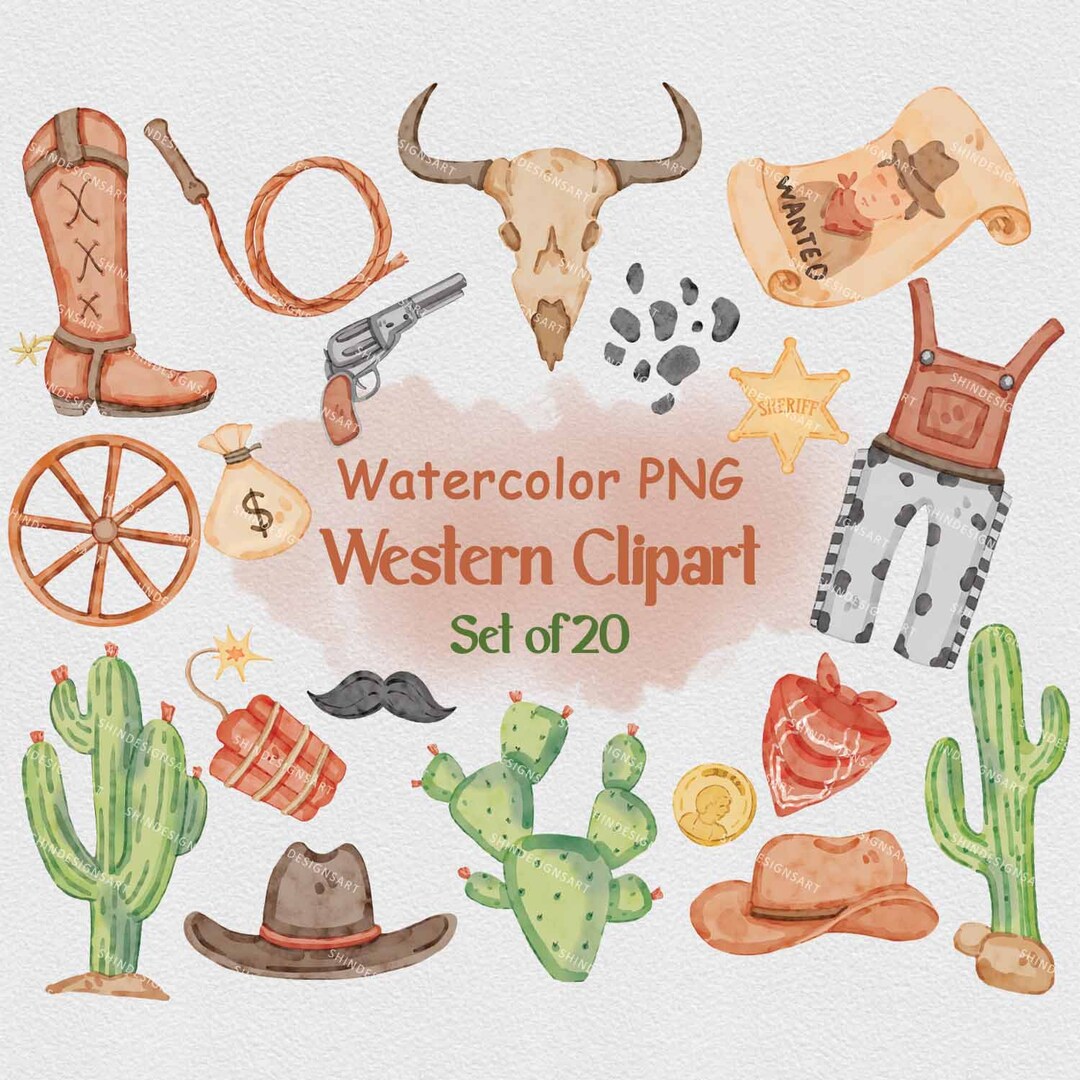 Watercolor Cowboy Clipart, Desert Images, Wild West Illustrations ...
