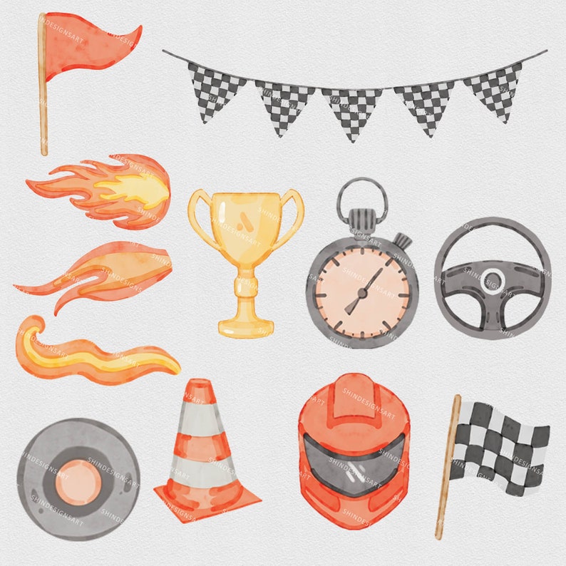 Modern Watercolor Racing Cars, Race Cars Clip Art Bundle, Racecar ...