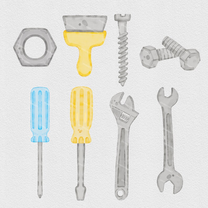 Watercolor Tools Clipart Set, Hand Tools Clipart, Tool Kit Clipart ...
