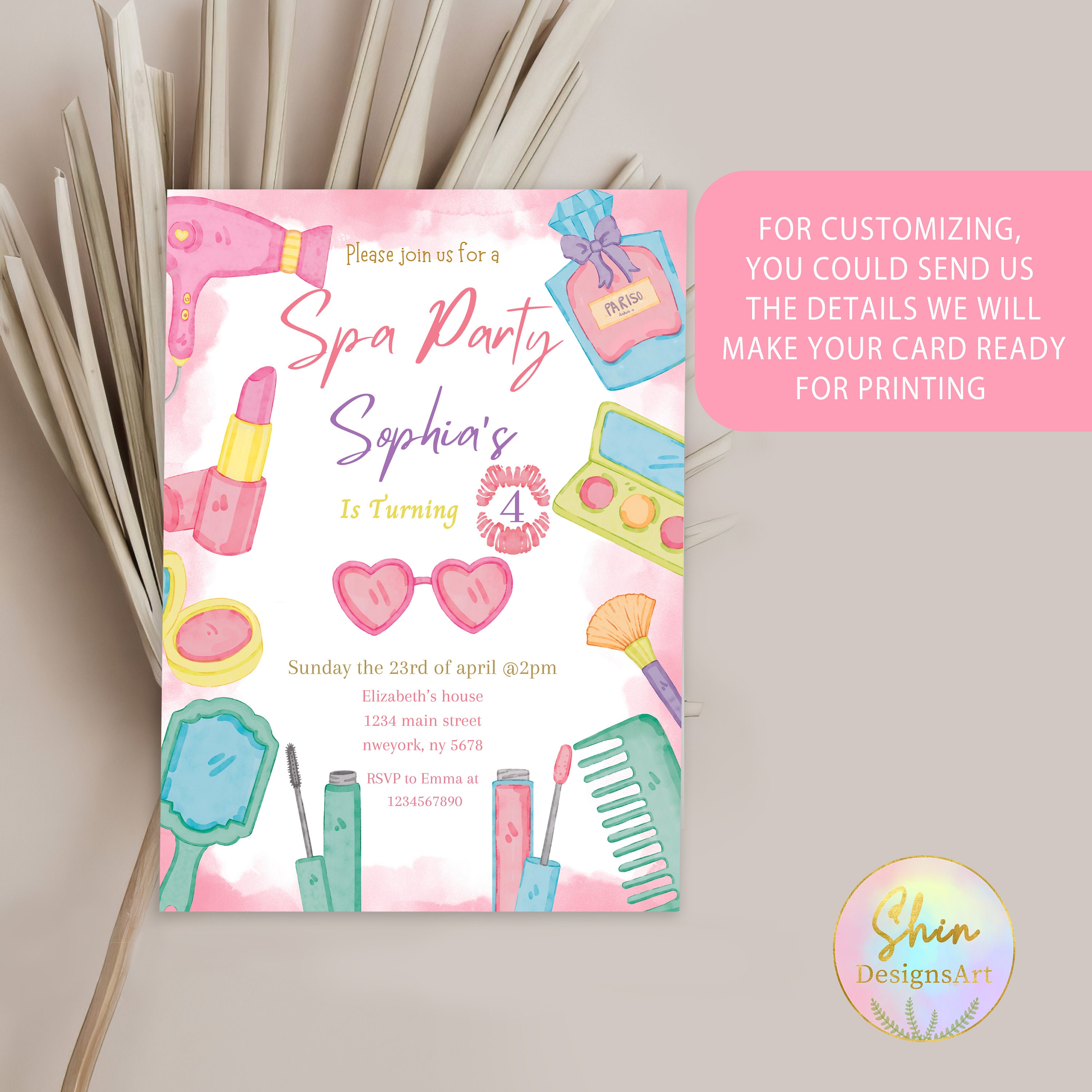 Make up Birthday Invitation, Makeup Social Evite, Blush, Eye Shadow ...