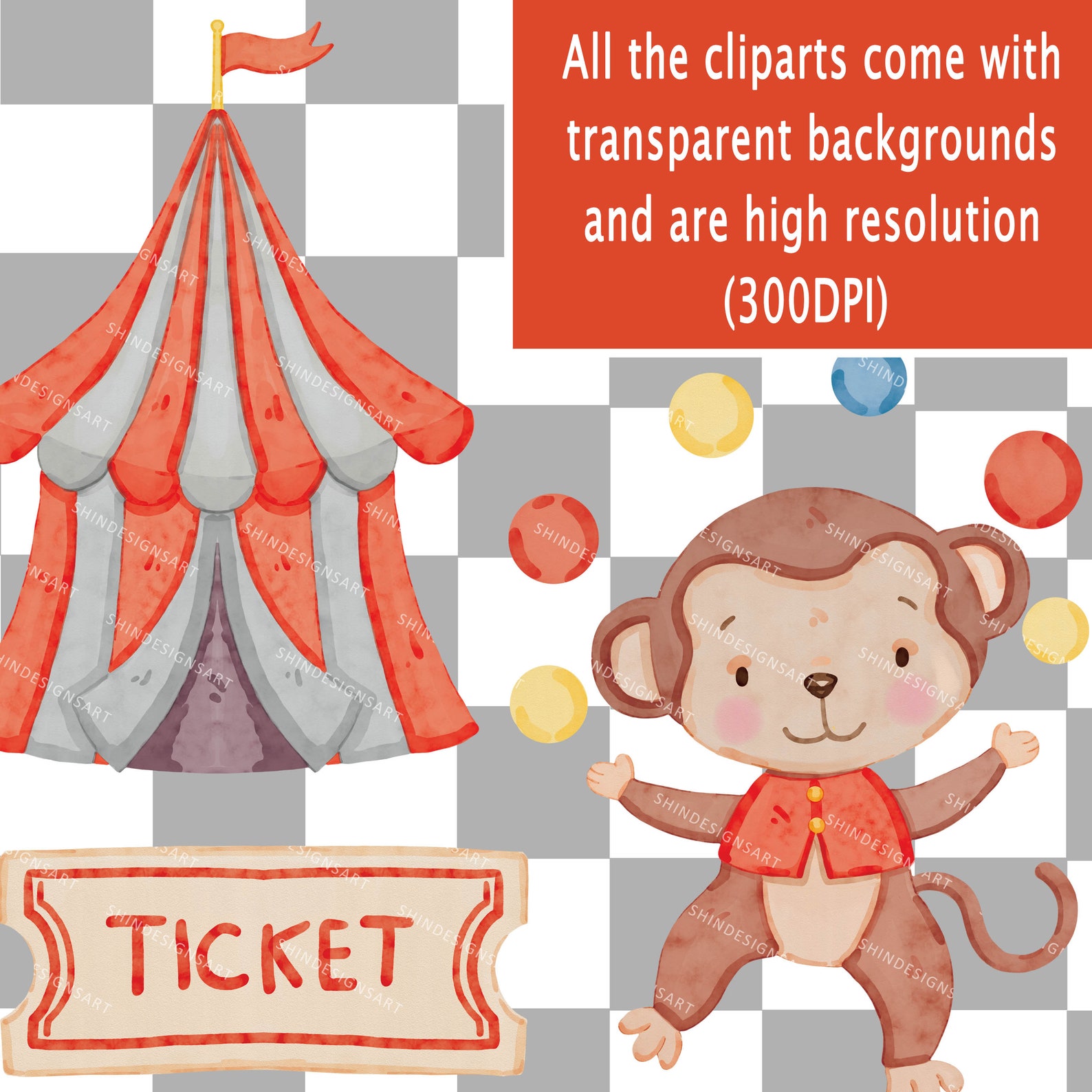 Watercolor Circus Clipart Bundle, Png Circus Animals Clip Art Set ...