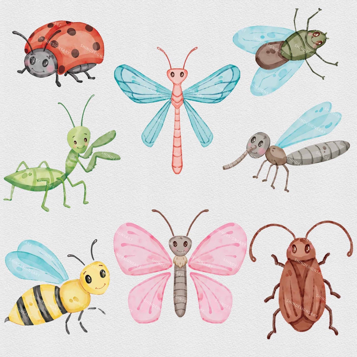 Watercolor Garden Bugs Clipart Bundle, Cue Little Insects Designs ...