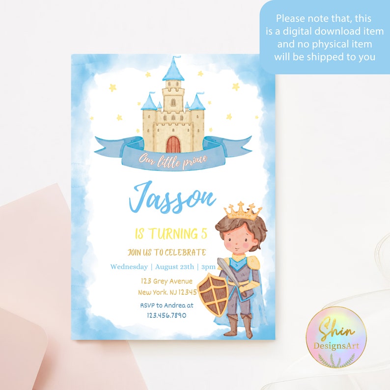 Editable Blue Knight Birthday Invite, Boy Royal Invitation, Once Upon a ...