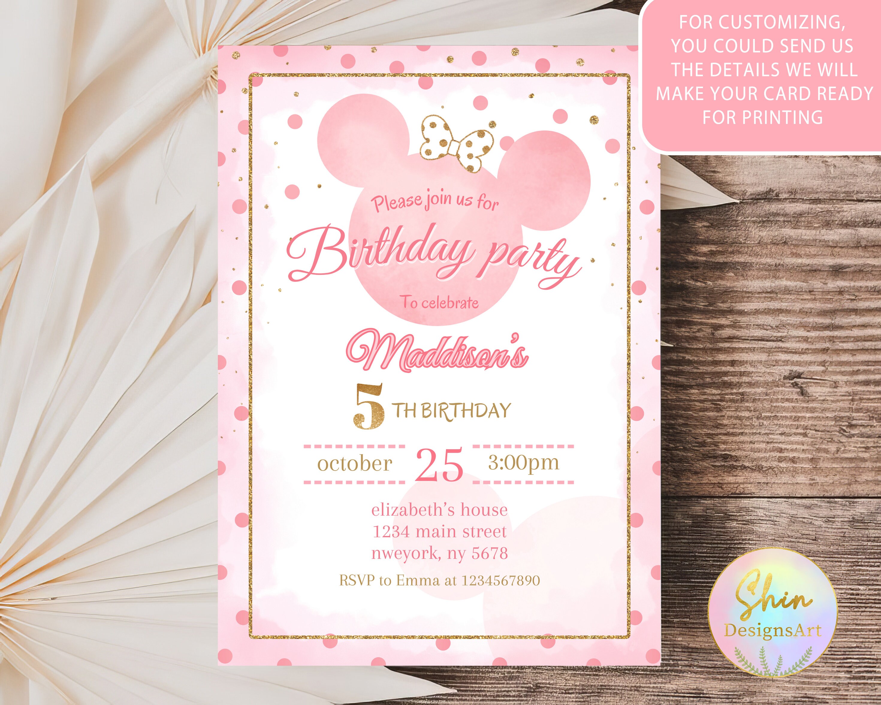 Editable Minnie Mouse Invitation Card, Printable Minnie Birthday ...