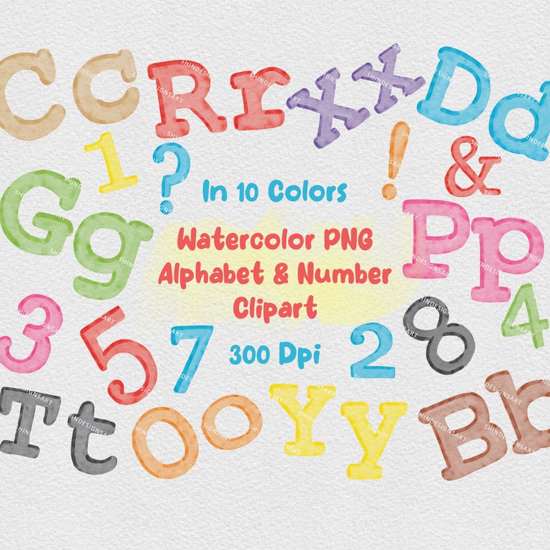 Watercolor Alphabet Letters Clipart, Number Clipart Set, Hand Drawn ...