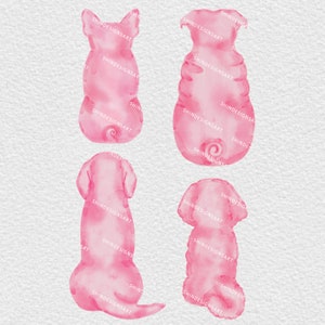 Watercolor Pink Dog Clipart, Back View of Dogs, Dog Sitting ...