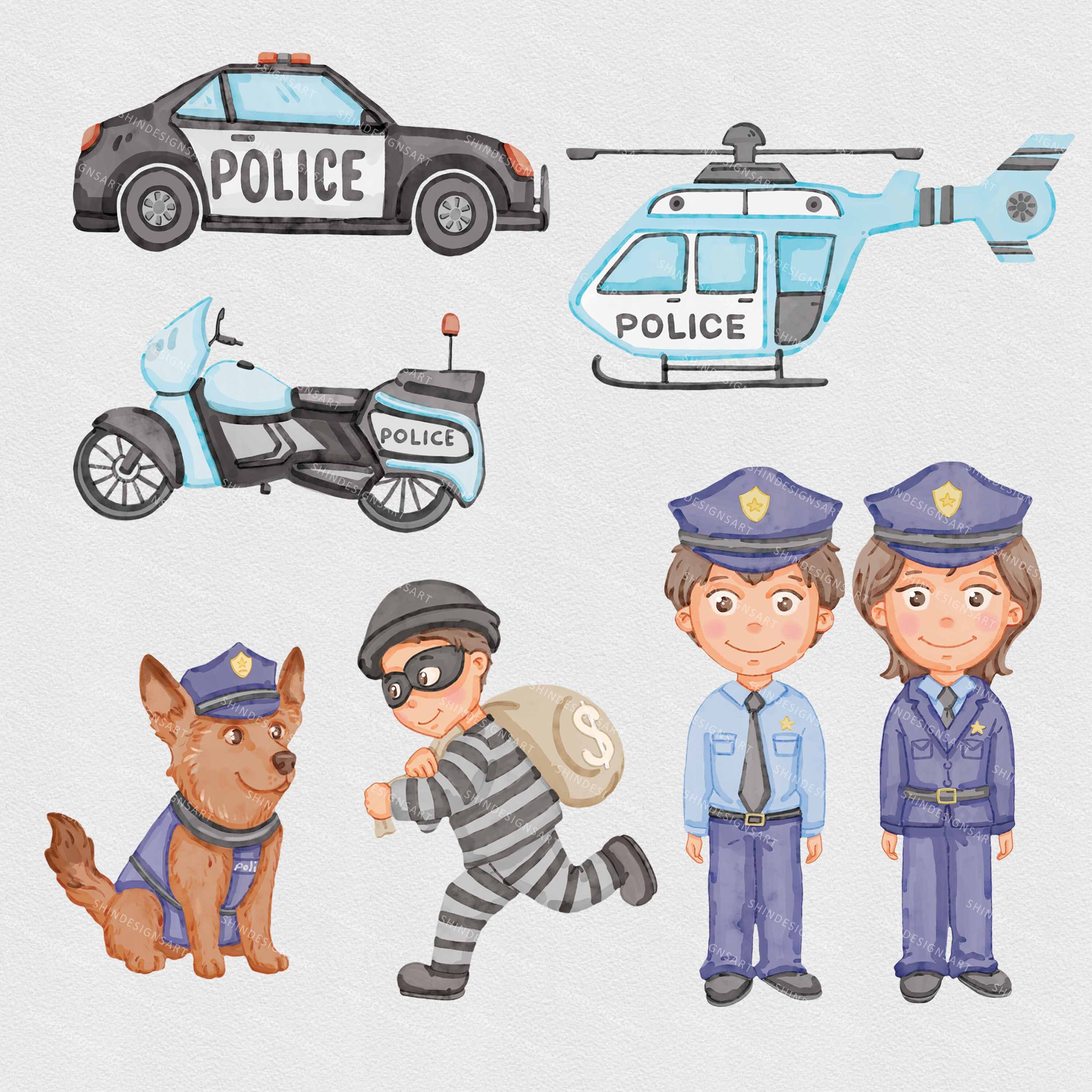 Police Clipart Bundle, Watercolor Theme Policeman Designs, Girl/boy ...