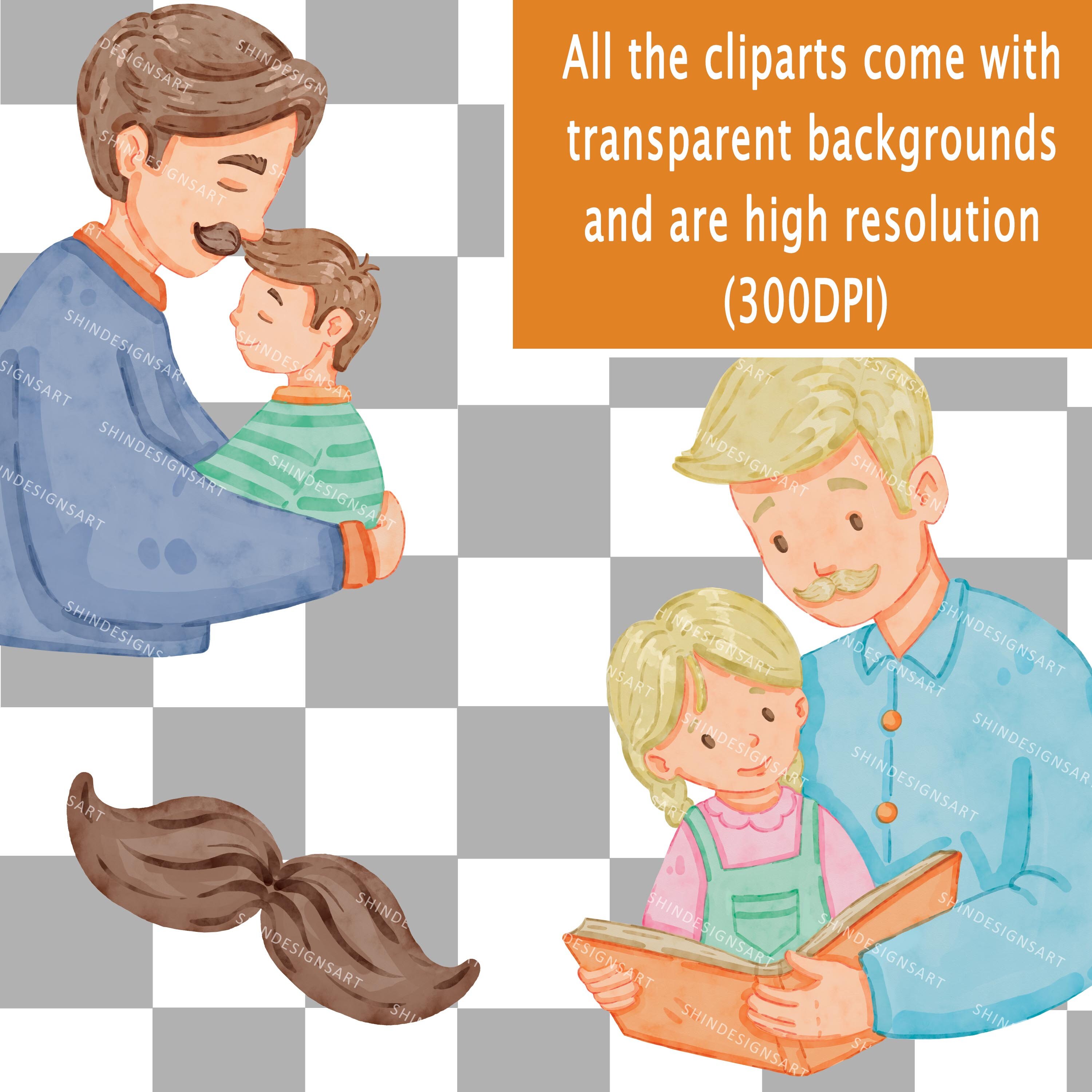Watercolor Father's Day Clipart Bundle: Hand-drawn Dad Illustrations ...