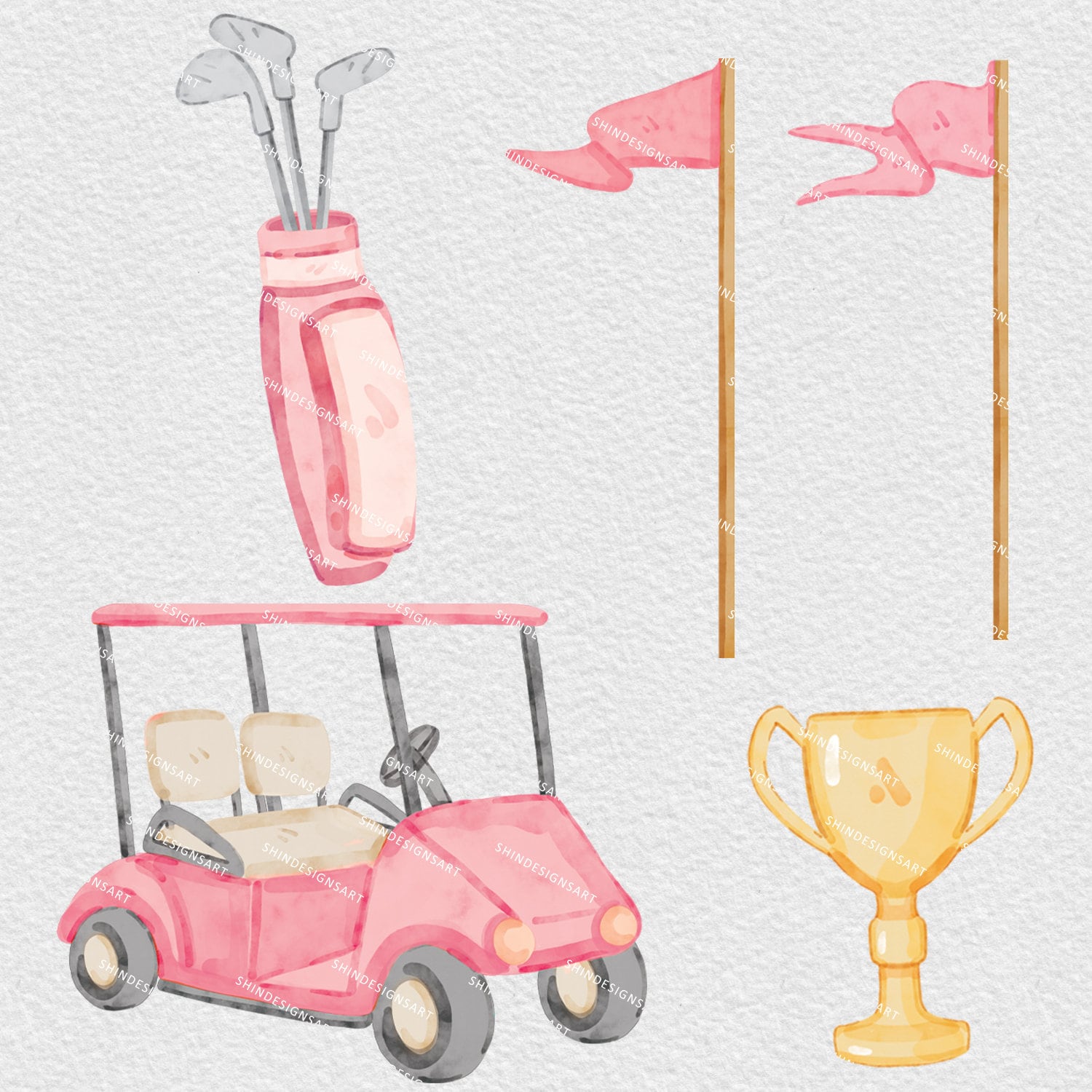 Pink Golf Clipart: Watercolor Girly Golfer Set (PNG, Transparent ...