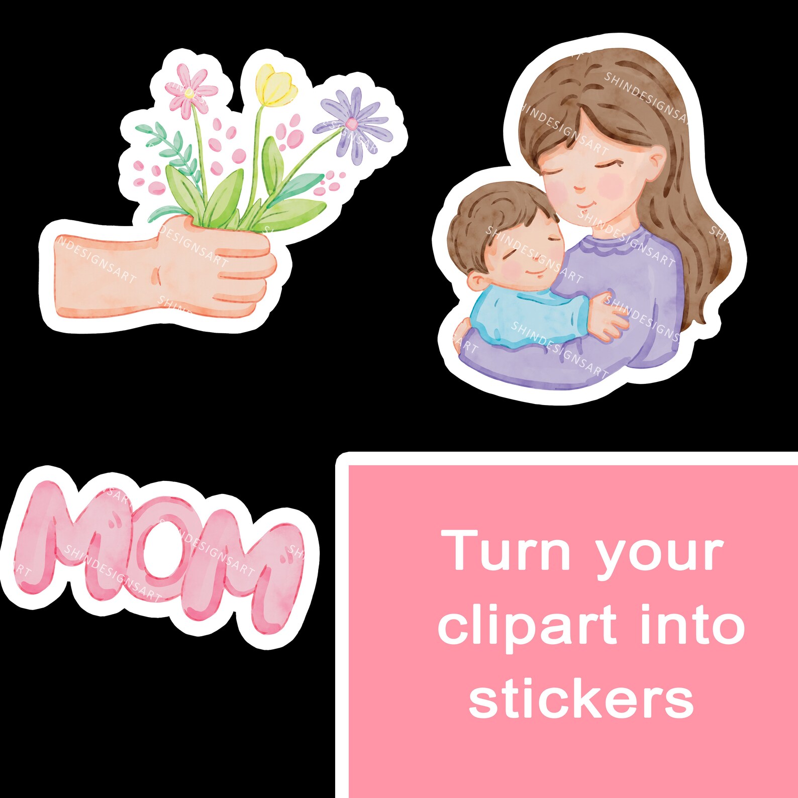 Watercolor Mother's Day Clipart: Mom and Child Illustrations (PNG ...