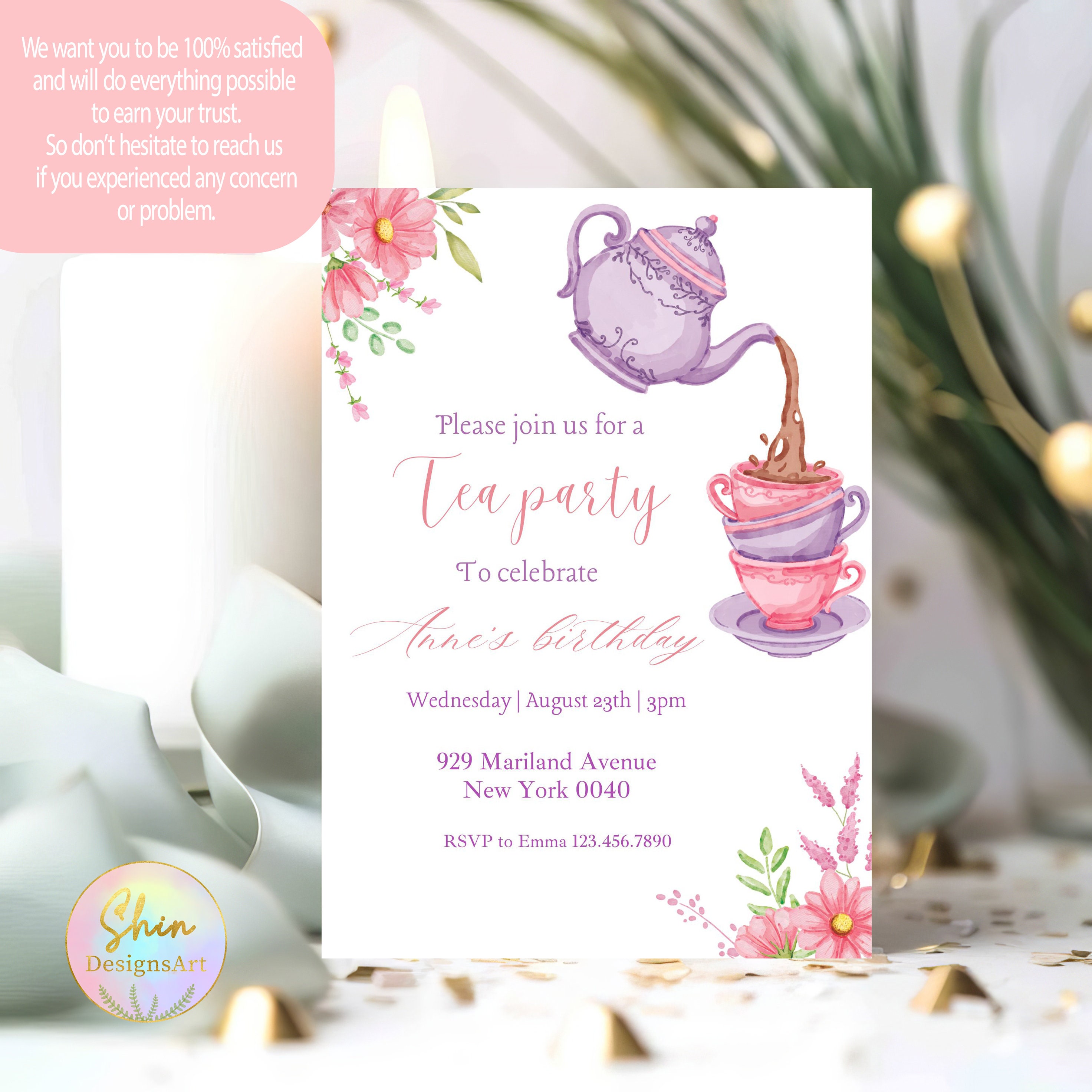 High Tea Party Invitation Card, Tea Girls Birthday Invites, Ladies Tea ...