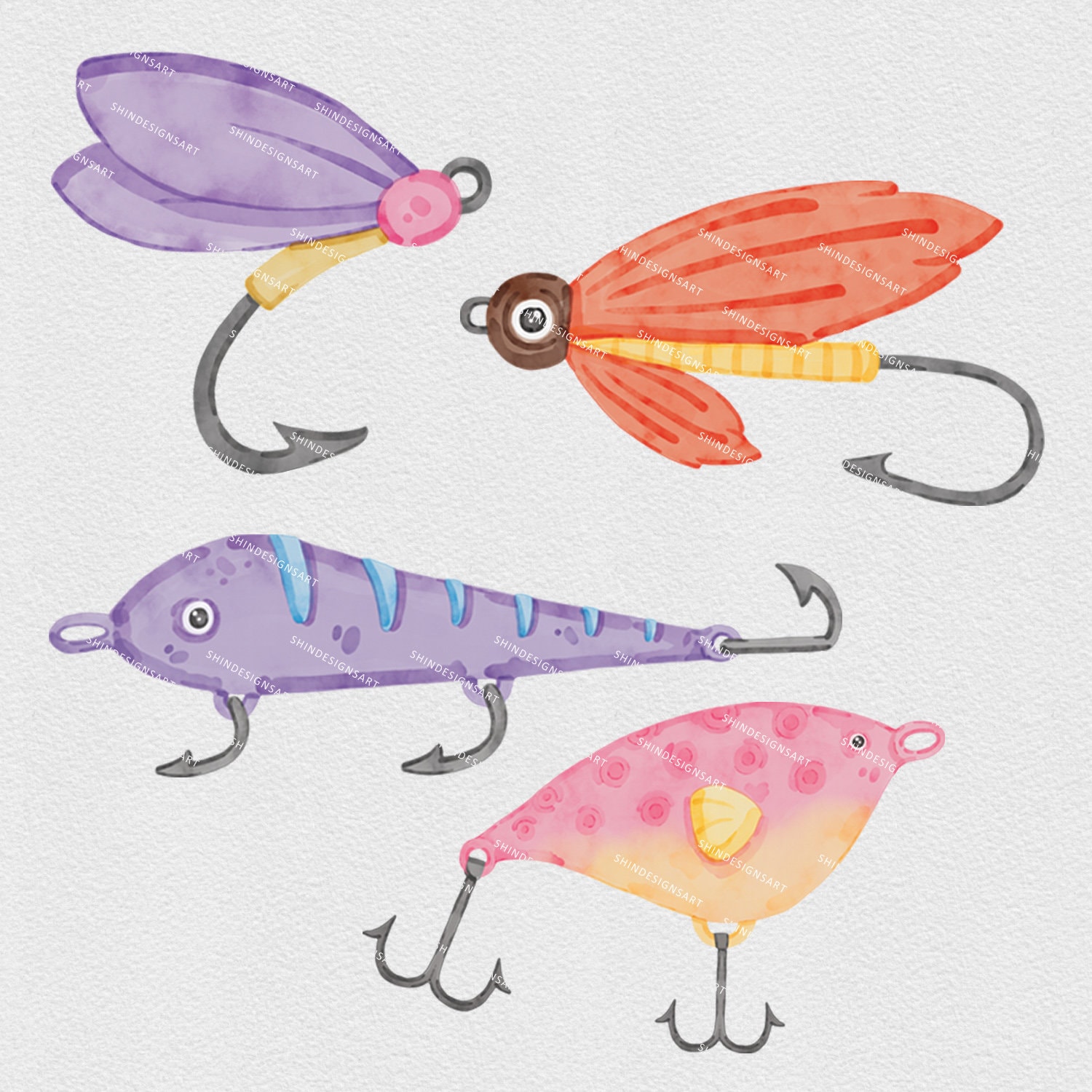 Watercolor Fly-fishing Clipart, Fishing Lures Clip Art Scrapbooking Fly ...