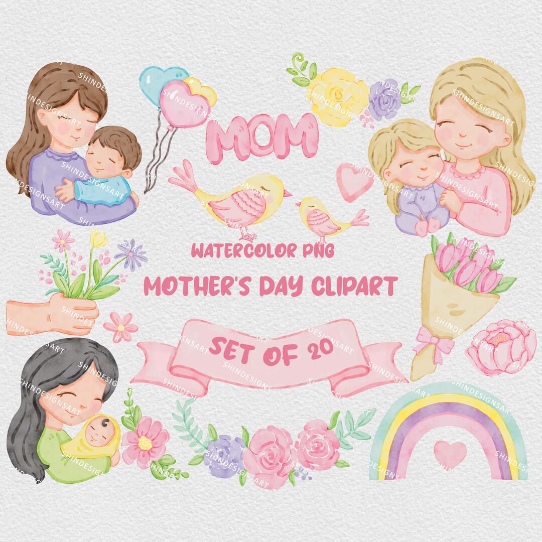 Watercolor Mother's Day Clipart, Mother Clip Art Bundle, Mom and Child ...