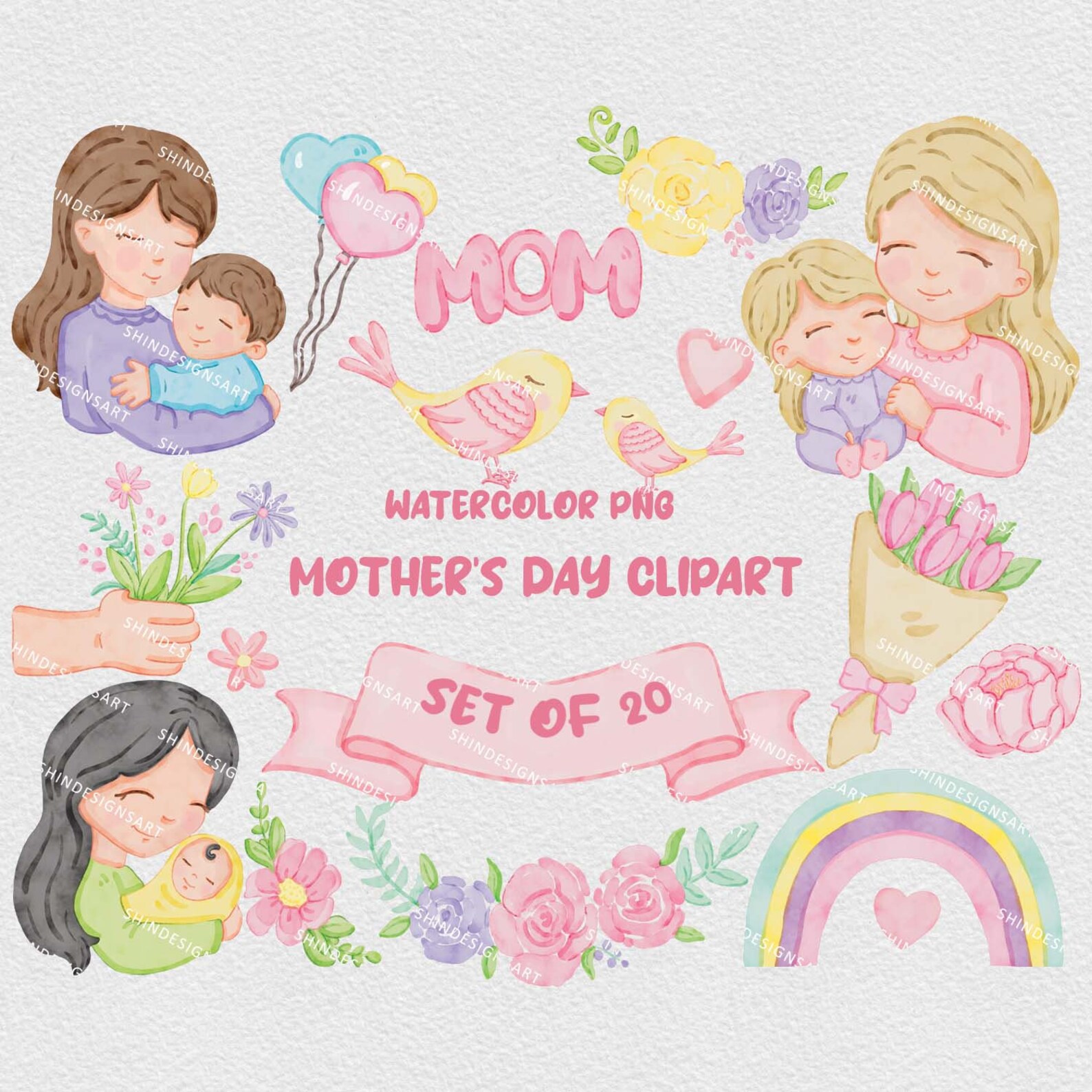 Watercolor Mother's Day Clipart: Mom and Child Illustrations (PNG ...