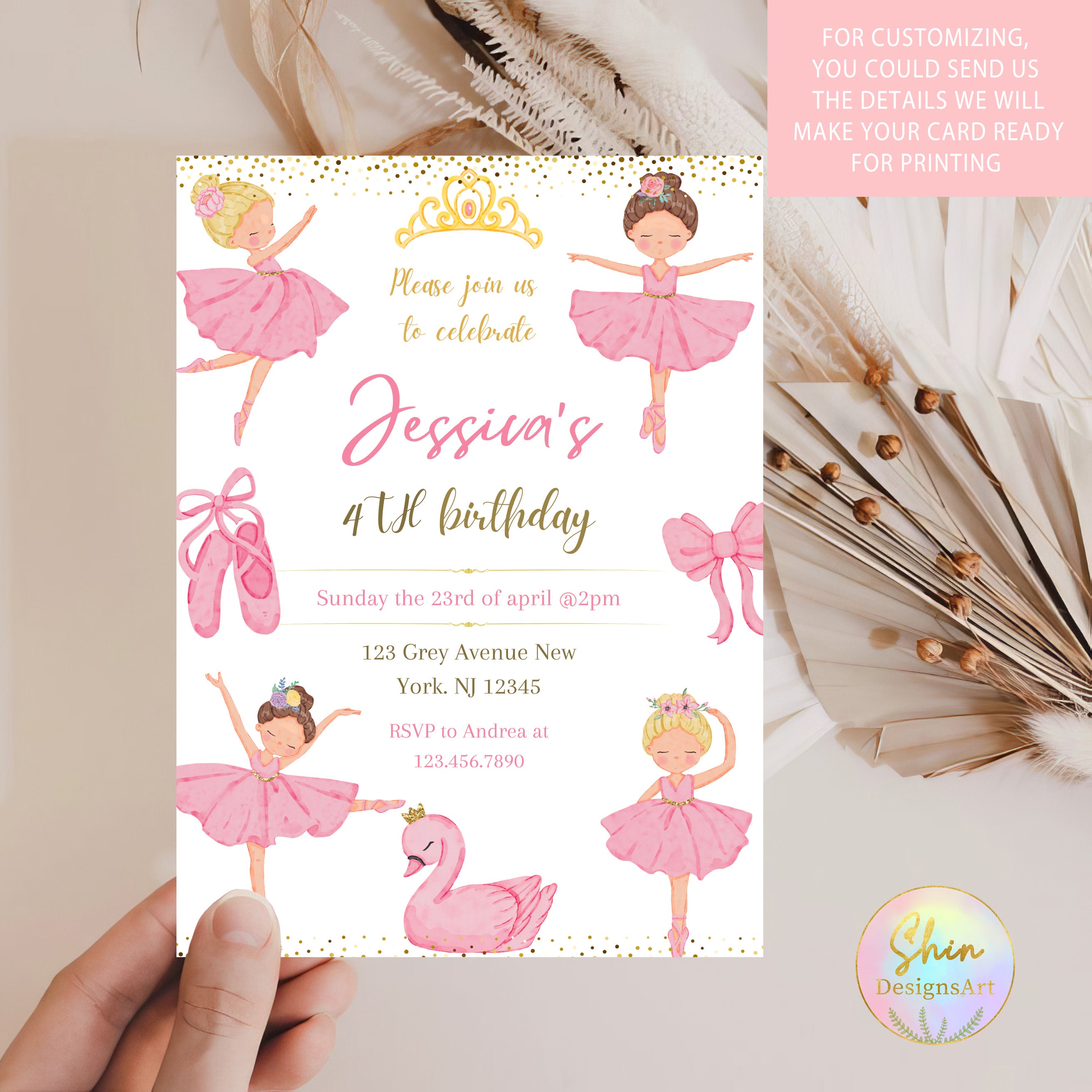 Ballerina Birthday Invitation Card , Editable Ballet Girl Party Invite ...