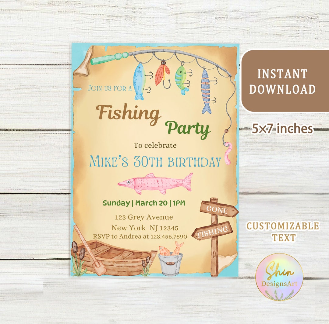 Editable Fishing Birthday Invitation, Man Fishing Party, O-fish-ally ...